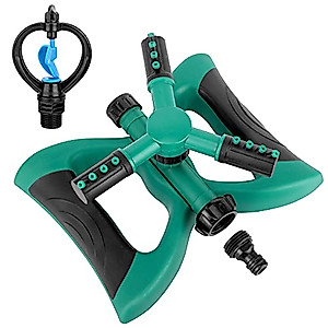 Blisstime Water Sprinkler for Lawn, Automatic Lawn Sprinkler for Yard Large Area, 360° Rotating Adjustable Garden Sprinkler Lawn Irrigation System Leak Free Design 3 Arm Sprayer, Easy Hose Connection