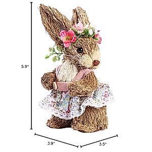 Okngr Easter Bunny Straw Figurine, Standing Rabbit Statue,Handmade Straw Cute Bunny Ornament, Easter Day Straw Bunny Figurine Decor Handmade Ornaments Gifts for Home Table Decorations