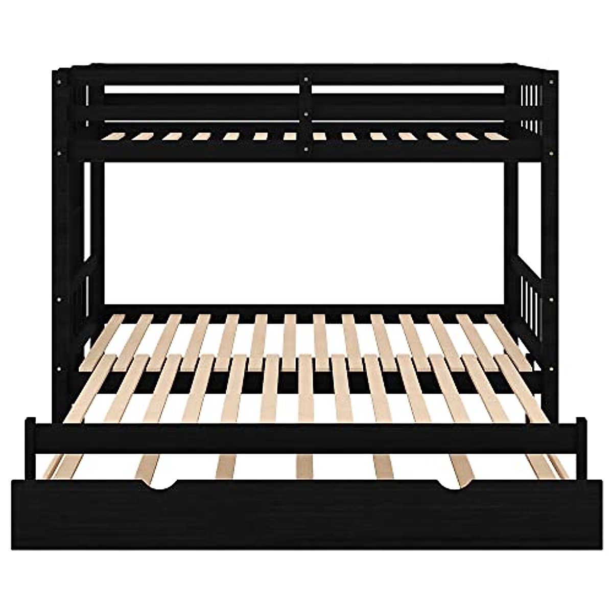 Extendable Bunk Bed with Trundle, Twin Over Double Twin Bunk Bed Frame, Upgraded Version Wooden Bunk Bed with Trundle, Pull-Out Bunk Bed Frame Can Be Extendable, No Spring Box Needed, Espresso