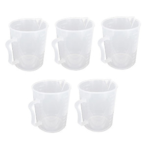 Heyiarbeit 1 Liter (1000ml) Plastic Measuring Graduated Mixing Pitcher Pouring Cup Mix Paint Lab Kitchen Liquids 5pcs