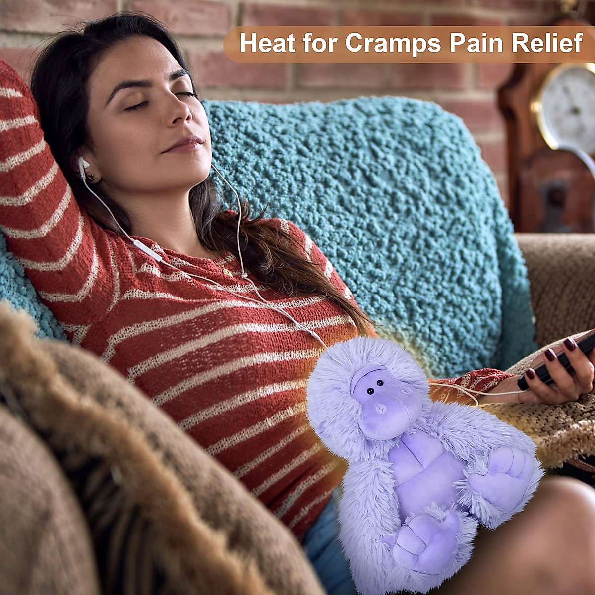 Gorilla Plush Heating Pad Stuffed Animal for Cramps & Stress Relief, Lavender Scent, Adults & Kids, Coolable & Heatable by SuzziPals