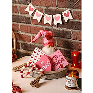 Valentine's Day Tiered Tray Décor Set of 6, Gnome Plush, Wooden Heart Wood Sign Heart Ornament, Valentine's Day Table Decoration Sign Décor