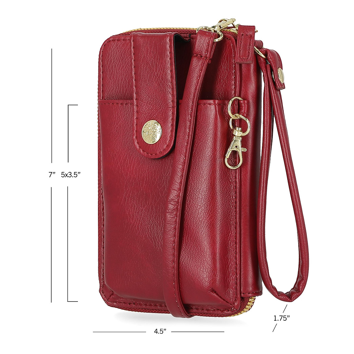 Mundi Jacqui RFID Blocking Crossbody Wallet Bag for Women, Compact Travel Size Cell Phone Holder Purse Vegan Leather, Red