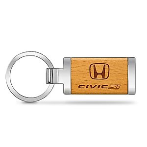 iPick Image Made for Honda Civic Si Laser Engraved Maple Wood Chrome Metal Trim Key Chain