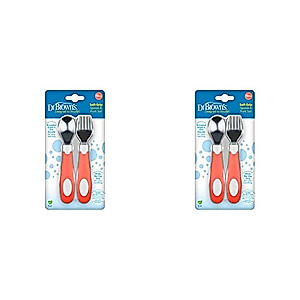 Dr. Brown’s Designed to Nourish Soft-Grip Spoon and Fork Set, Coral (Pack of 2)