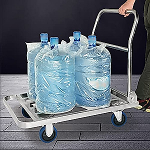 Generic Platform Truck Foldable Hand Truck Heavy Duty Stainless Push Cart Flatbed Trolley with Hollow Out Platform for Baggage Moving Transport Flatbed Cart (