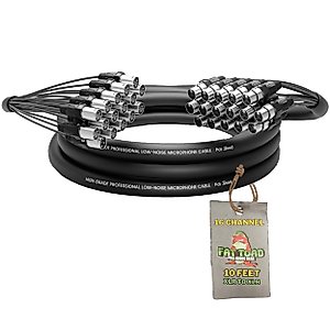 Fat Toad XLR Snake Cable (16 Channels) 10FT Patch Studio, Stage, Live Sound Recording Multicore Cords | Pro Audio Shielded Double-Sided Microphone Wires for Interface Hub, DJ Digital Mixers, Amps