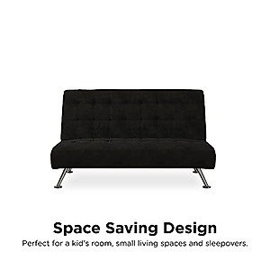 DHP Ariana Kids Sofa Futon, Black, Mid-Century Modern Design, Converts to Bed, Fun Colors, Easy to Clean