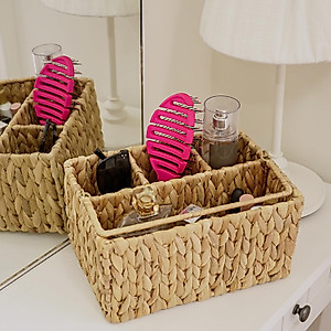 ACAHOME Wicker Silverware Caddy with Handle - Hand Woven Flatware Caddy for Countertop, Picnic - Handmade Utensil Holder Organizer for Kitchen, Office, Bathroom, Bedroom (Water Hyacinth)