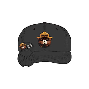 AMERICAN NEEDLE Smokey Bear Adjustable Buckle Strap Baseball Hat, New Raglin Collection, Black (36670A-SBEAR-BLK)