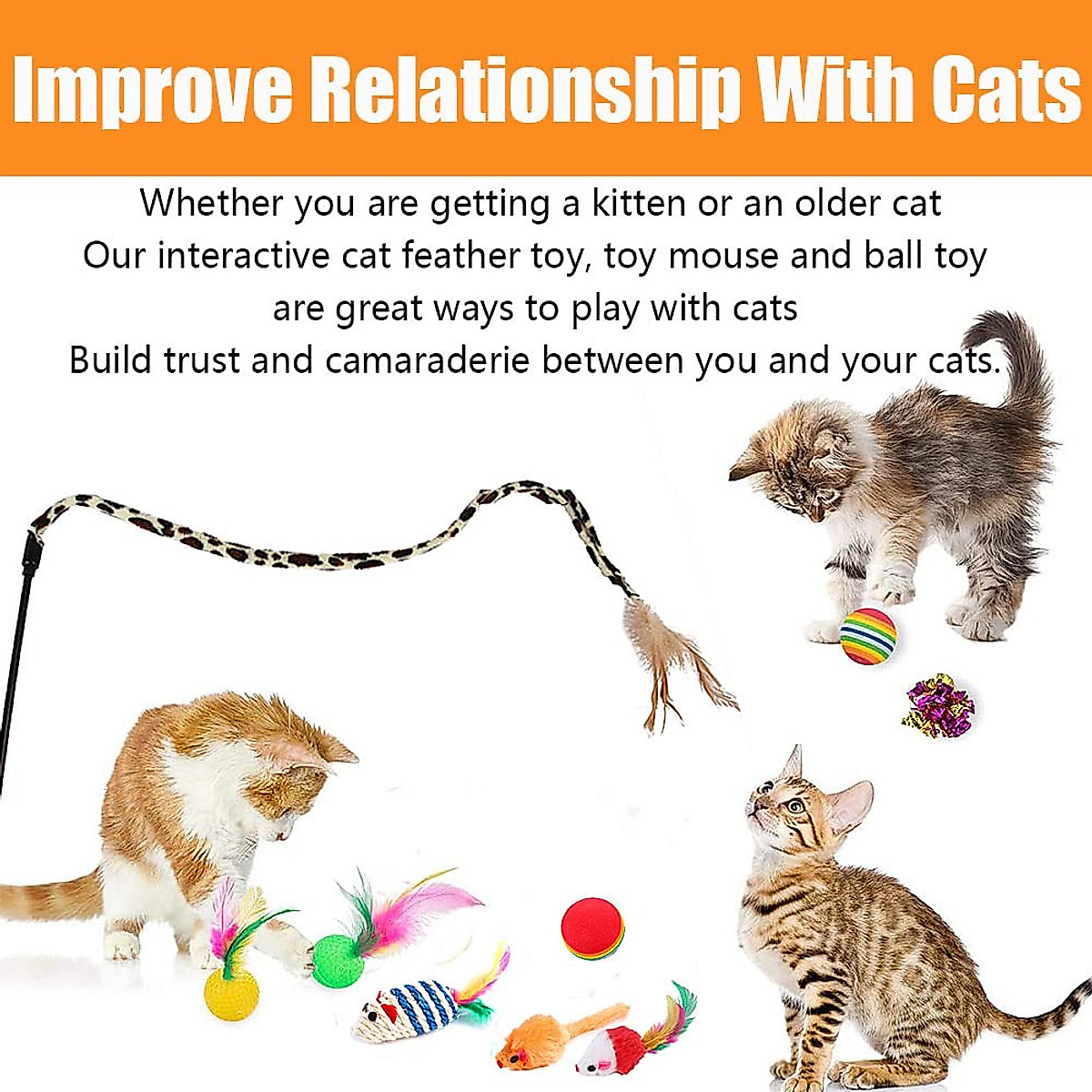 21 Pcs Cat Toys for Indoor Cats Collapsible Cat Tunnel Interactive Feather Teaser Wand Ball Toy for Kitten Cats