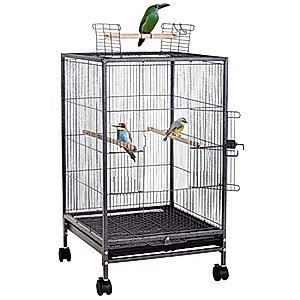 35-inch Wrought Iron Flight Bird Cage for Cockatiels Parakeets Pigeons Parrot Lovebird with Rolling Stand Bird Playground