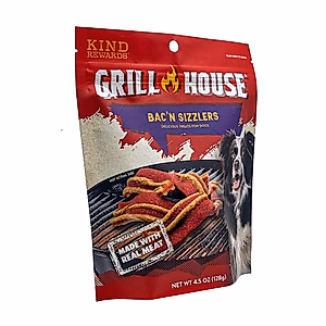 Bumpazie Grill House Bac'n Sizzlers Dog Treats, 4.5 oz. with Grill House Porterhouse Flavor Dog Treats, 4.5 oz and Grill House Ribeye Flavor Dog Treats, 4.5 oz.