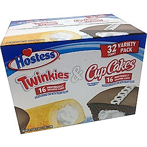Hostess Twinkies & Cupcakes (16 Twinkies & 16 Cupcakes), Individually Wrapped, 32 Total