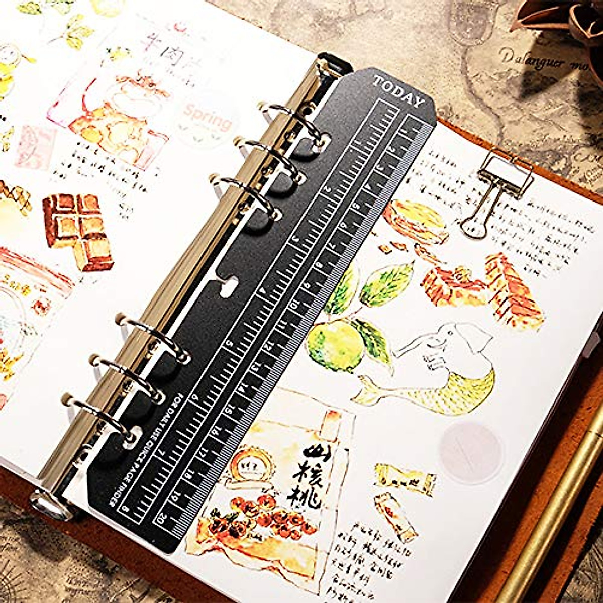 JKJF 4 Pcs Plastic Page Marker Snap-in Bookmark Ruler Binder Ruler for A5 Size 6-Hole Notebook Filler - Clear and Black