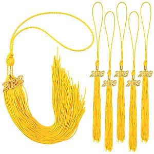 10pcs Yellow Graduation Tassels Academic Graduation Cap Decoration Tassel with 10pcs 2023 Year Golden Charms for 2023 Graduation Ceremonies Party Activities
