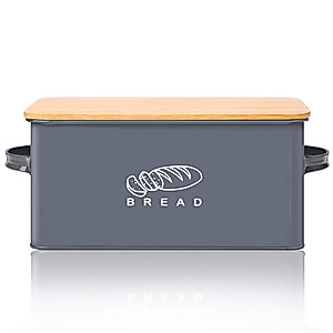 Bread Box, Bread Box for Kitchen Countertop, GA Homefavor Bread Bin, Bread Holder with Bamboo Lid, 11.56"6.7"5.5", Grey