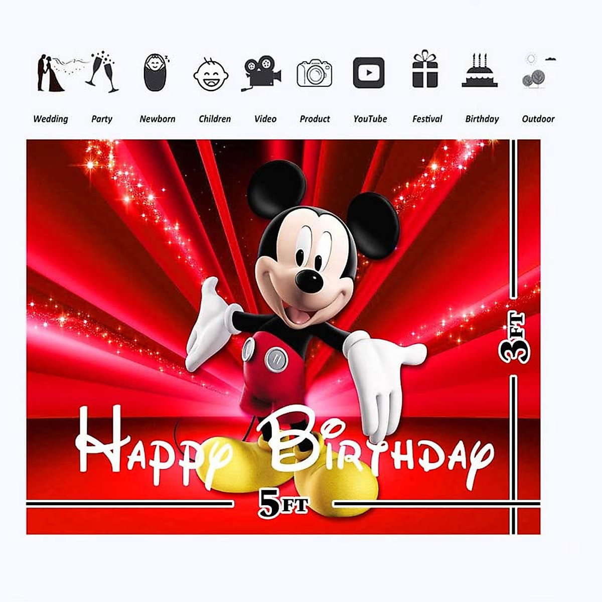 Mickey Mouse Backdrop for 1st Birthday 5x3ft Red Christmas Mickey Mouse Background Birthday Decorations for Kids Classic Mickey Mouse Baby Shower Banner for Boys