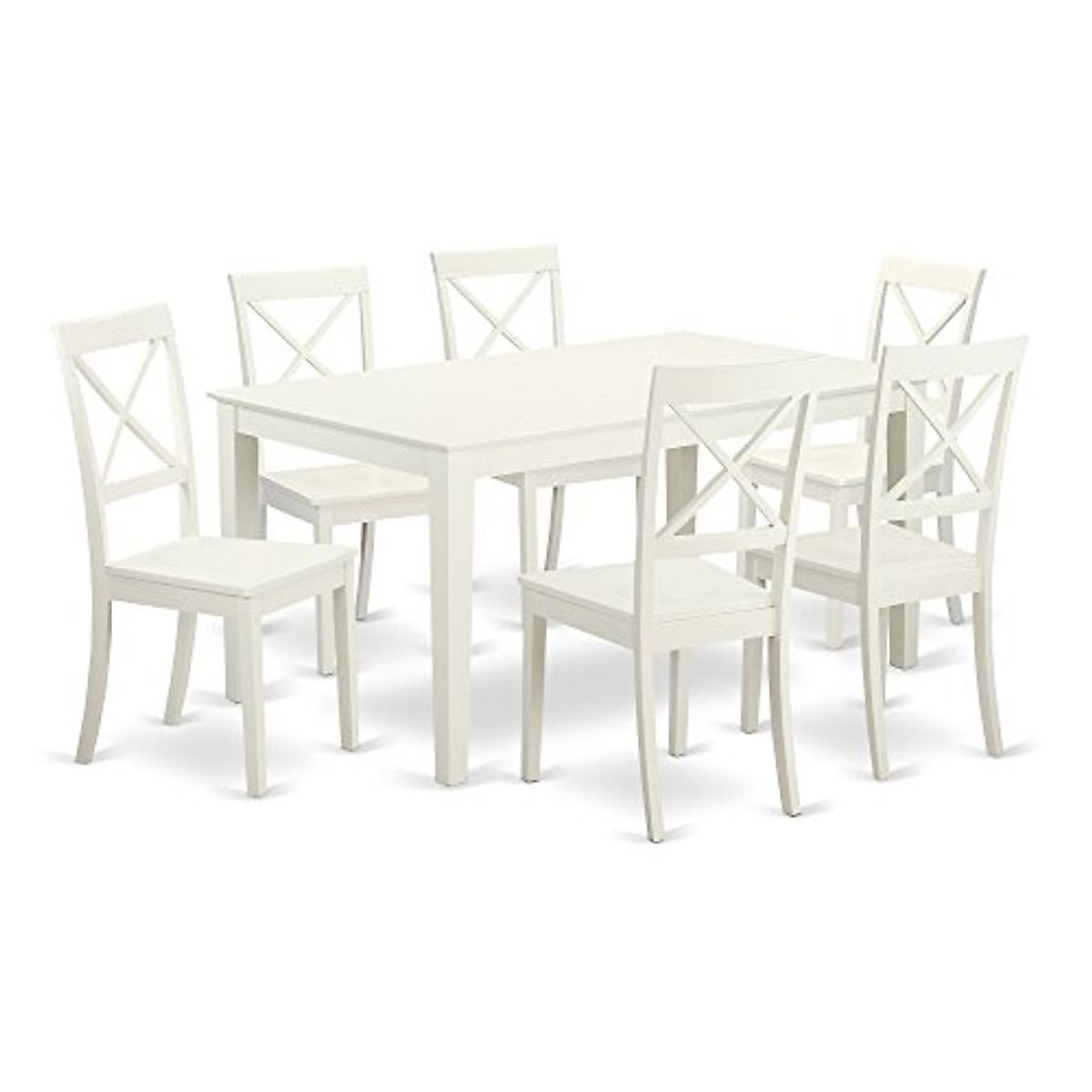 East West Furniture Capri 7 Piece Set Consist of a Rectangle Dinner Table and 6 Kitchen Dining Chairs, 36x60 Inch, Linen White