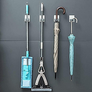 Mop Holder, Broom Holder Wall Mount-2 pack,304 Stainless Steel Self-adhesive Hanger Tool Manager Wall Storage Mounted in Garage,Kitchen,Tool room and Bathroom