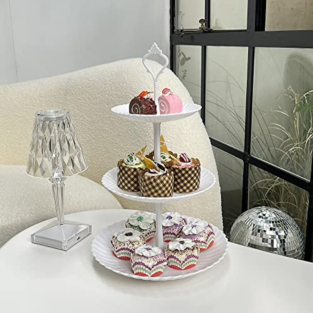 Plastic Cupcake Stands, 3 Tier Cupcake Stand, Dessert Tower Tray for Tea Party, Baby Shower and Wedding (2 Pack, Shell Style)