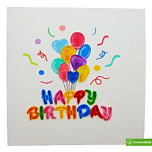 Happy Birthday Balloons, Quilling Card 3D,Unique Dedicated Handmade, Design Greeting Card for Birthday, Valentine's Day, Mothers Day, Spring, Fathers Day, Graduation, Wedding, All Occasion,6"x6"