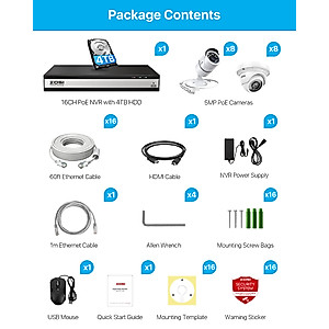 ZOSI 4K 16CH PoE Home Security Cameras System,4K 8MP 16CH H.265 CCTV NVR with 4TB HDD and 16 x 5MP Indoor Outdoor PoE IP Bullet Dome Cameras with Night Vision,Remote Access for 24/7 Recording