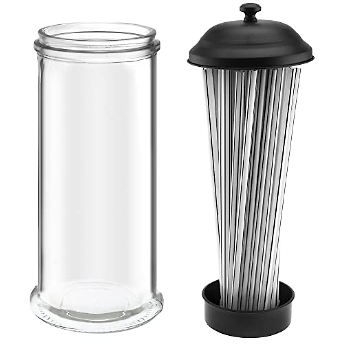 Straw Dispenser with Stainless Steel Lid | Glass Straw Holder for Counter with Lid | Drinking Straw Dispensers | Straw Container | Holds Straws up to 8.5 Inches, Black