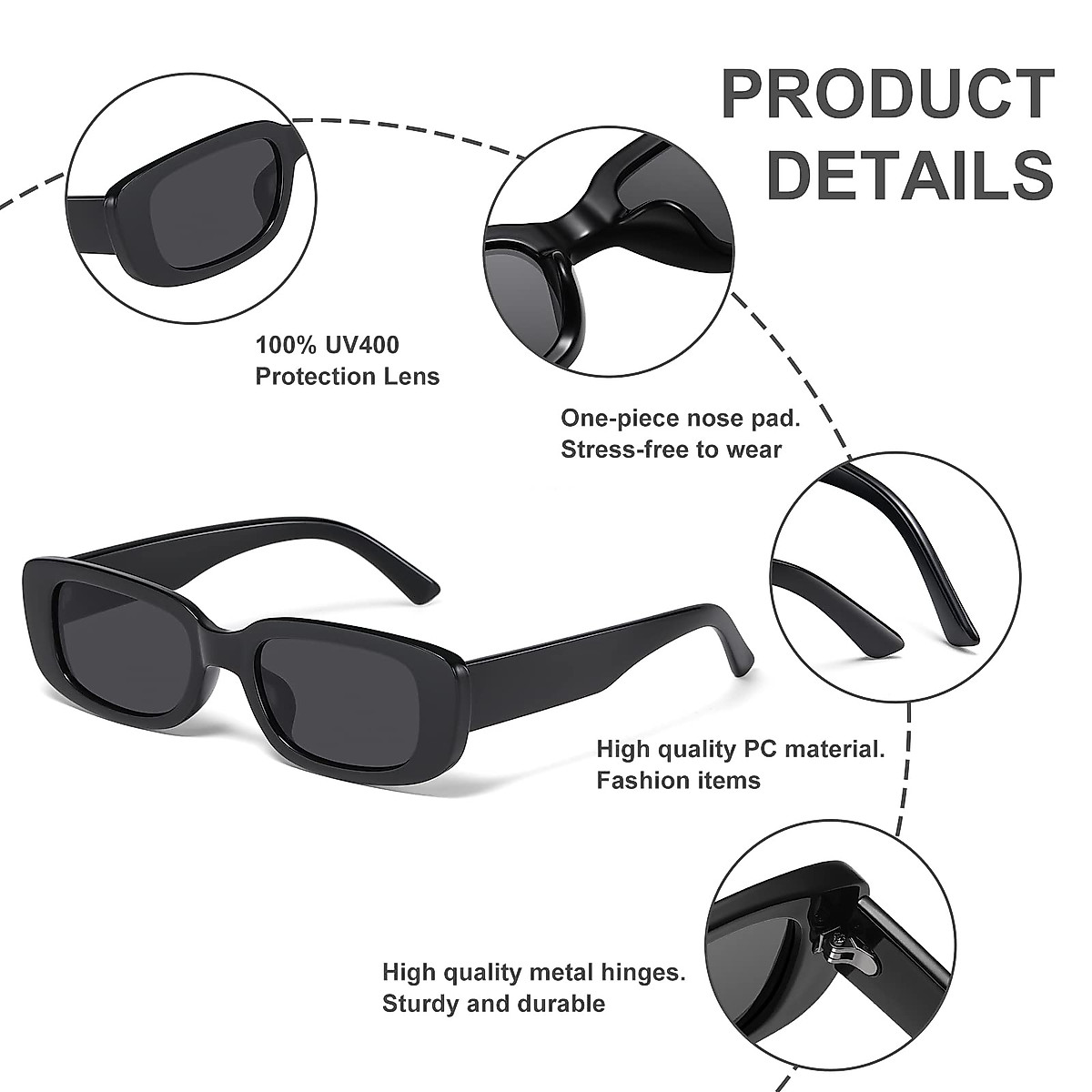 JASPIN Rectangle Sunglasses for Women Men Trendy Y2k Retro 90s Sun Glasses UV400 Protection Cool Square Frame