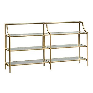 Sauder International Lux Console Table 5 Tier Modern Metal Multipurpose Sofa Table Bookcase with Glass Shelving, in Satin Gold