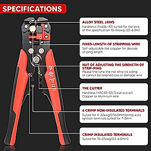 YIYITOOLS Wire Stripping Tool, Self-adjusting 8-Inch Automatic Wire Stripper/Cutting Pliers Tool for Wire Stripping, Cutting, Crimping 10-24 AWG (0.2~6.0mm²),XT-1-002