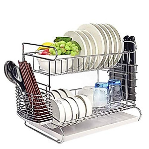 SDGH Stainless Steel Dish Rack - Double Dish Rack Kitchen Rack Storage 41.3x28.7x35cm(LxWxH)