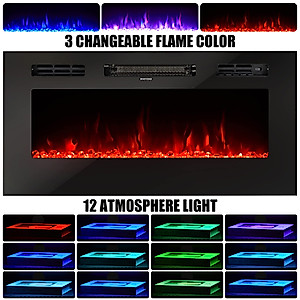 AMERLIFE TV Stand with Fireplace, LED Light Entertainment Center with 36" Electric Fireplace, 70" Modern Wood Entertainment Stand with Highlight Storage Cabinet for TVs up to 80", White & Black