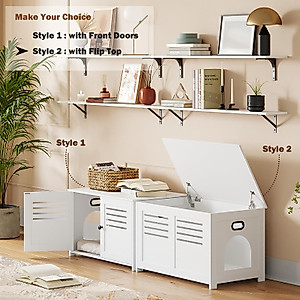 DINZI LVJ Hidden Cat Litter Box Enclosure, Flip Top Cat Washroom Furniture, Good Ventilation, Entrance Can Be on The Left or Right, Enclosed Cat Litter House Side Table for Most of Litter Box, White