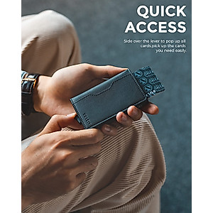 VULKIT Pop up Wallet Credit Card Holder with Leather Slots RFID Blocking Metlal Bank Card Case for Men or Women(Black)