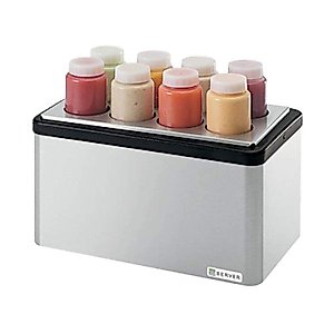 Server Products 87360 Mini Station and (8) 16 oz. FIFO Countertop Squeeze Bottle Combo, Black/Stainless Steel