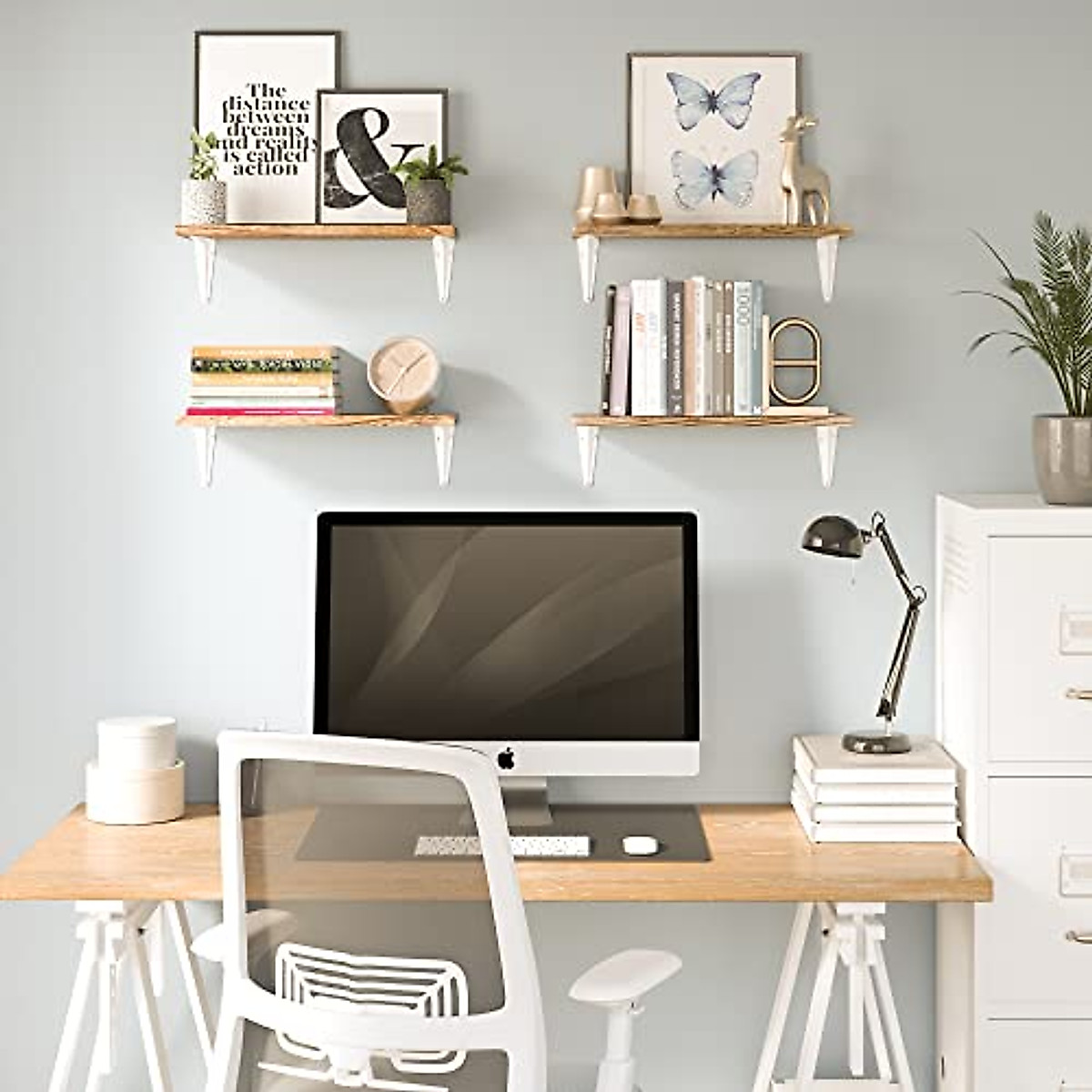 Wallniture Arras Floating Shelves for Wall Storage, 17"x6" Living Room Wall Decor, Bookshelf for Bedroom, Kitchen Organization and Storage Shelves, Burnt Finish White Brackets Set of 4