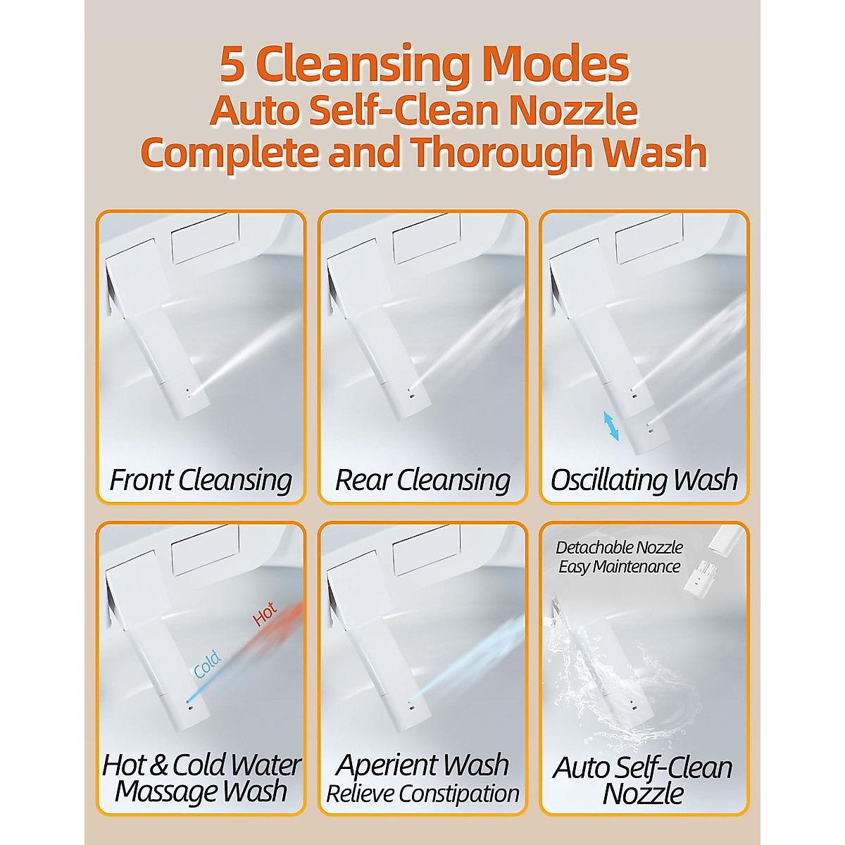 Luoware Smart Toilet with Bidet Built in, Luxury One Piece Elongated Bidet Toilet with Auto Close & Flush, Foot Sensor to Open/Close/Flush, Heated Seat, Massage Wash, Night Light, Remote Control