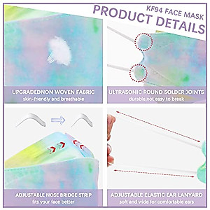 KF94 Mask 60 PCS Individually Wrapped Face Mask 4 Ply Protection 3D Fish Type KF94 Masks for Adults (Tie dye)