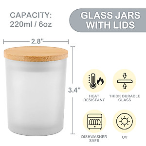GOTIDEAL 12 Pack 6 OZ Frosted White Candle Jars with Bamboo Lids for Making Candles Supplies, Bulk Empty Candle Containers Tins Small Glass Jars for Candle Soy Wax