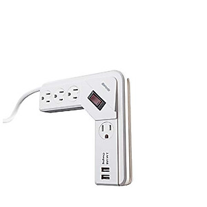 Woods 41379 L-Shaped Surge Protector with 4 Outlets, 2 USB Ports, 490J of Protection, 4 Foot Cord, White