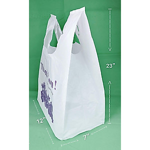 R Noble Heavy Duty 12???23???7?Purple Flower Thank You Reusable Disposable Grocery T-Shirt Plastic Bags 200 Counts 17Mic