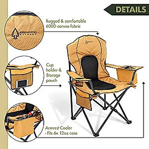 ARROWHEAD OUTDOOR Portable Folding Camping Quad Chair w/ 4-Can Cooler, Cup-Holder, Heavy-Duty Carrying Bag, Padded Armrests, Supports up to 330lbs