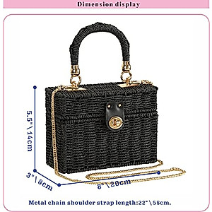 TaiGuri Women's Handmade Straw Rattan Woven Chain Purse Handbag Tote Shoulder Bag Black
