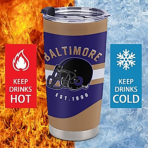 Custom Baltimore Tumbler 20oz Stainless Steel with Lid & Straw Personalized Football Fans Gifts for Women Men Coffee Travel Insulated Mug Cup Add Name Number