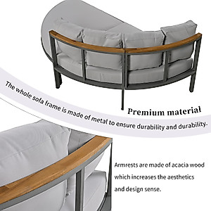 Merax Round Outdoor Daybed with Removable Cushions, All Weather Metal Conversation Sectional Sofa & Separate Seatings, 4 Piece Patio Furniture Set for Lawn Garden Backyard Porch Pool, Grey