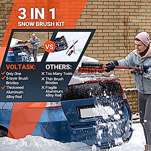 VOLTASK Extendable Snow Brush and Ice Scraper with Squeegee, Extendable Aluminum Handle, Pivoting Brush Head, Ergonomic Foam Grip, 3 in 1 Snow Removal Tool for Car, Truck, SUV