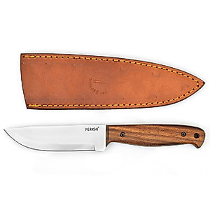 Perkin Fixed Blade Hunting Knife Full Tang with Leather Sheath, Solid & Sharp Blade Outdoor Survival Hunting Knife, Comfortable N Wood Handle Bushcraft Knife Camping Knife for Men and Women BUSH9.5