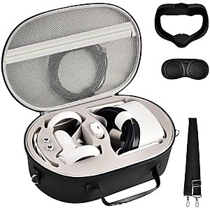 Carrying Case Compatible with Oculus Quest 3/ Quest 2 Advanced All-in-One Virtual Reality Headset. Travel Storage Box for Touch Controllers. Organizer Bag with Silicone Face Cover, Lens Protector