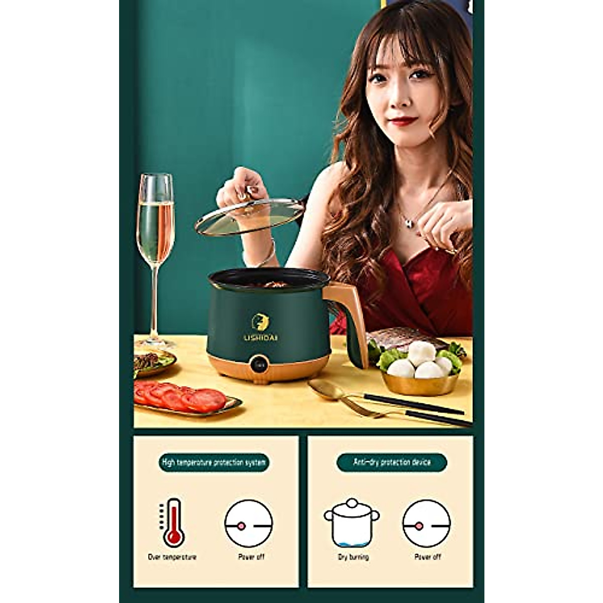 Wilzoe Electric Hot Pot,Mini Hot Pot,Electric Noodle Pot,Electric Pot,Ramen Cooker,Electric Noodle Cooker,Multi-Functional Small Non-Stick Pot for Noodles,Pasta,Dumplings,Soup,Porridge,1.8L(White)